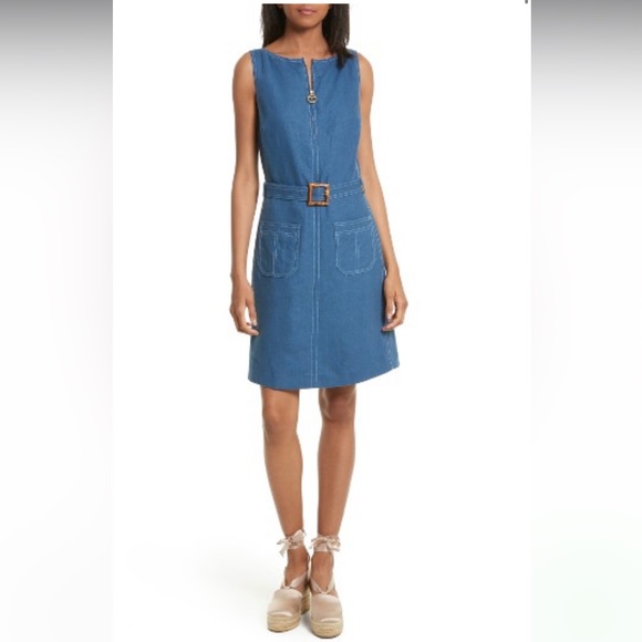Tory Burch | Dresses | Tory Burch Nadia Sleeveless Zipfront Chambray Linen Dress Womens Size ...